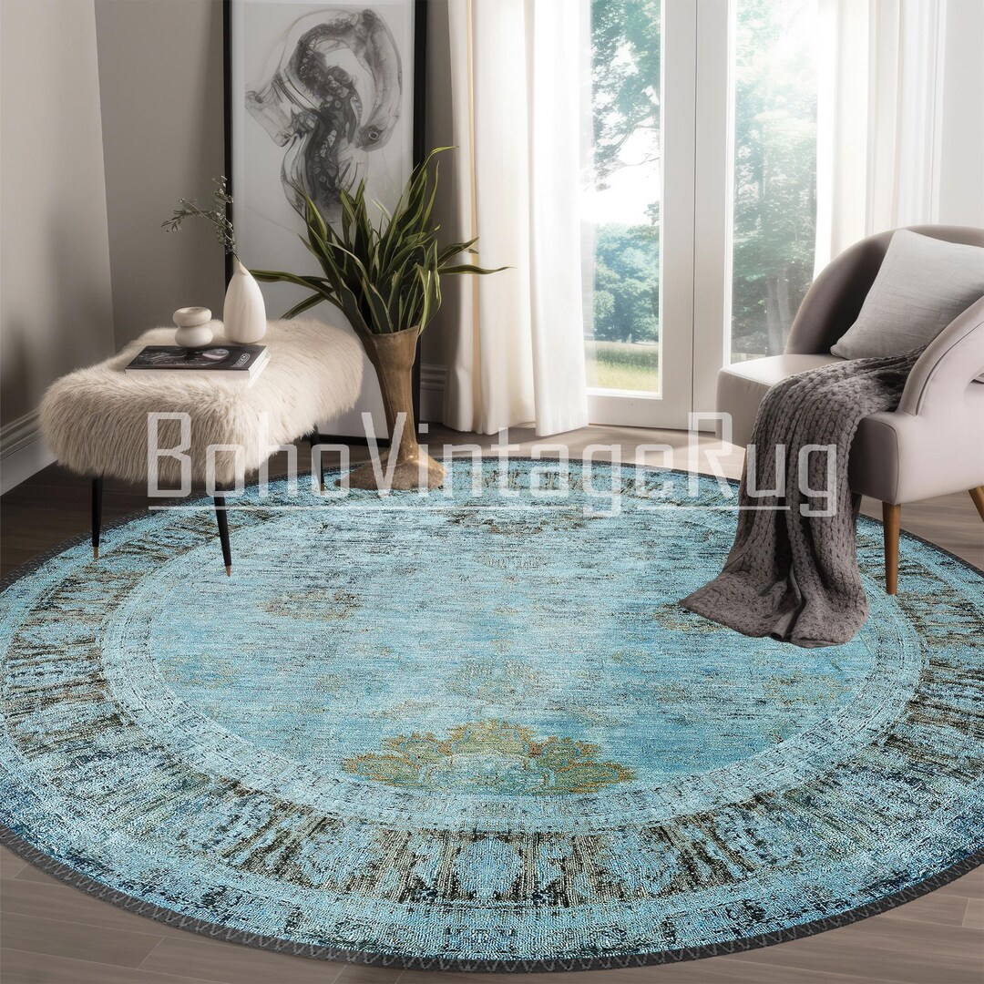 Blue Round Rug, Modern Rug, Livingroom Rug, Hallway Runner, Boho Style ...