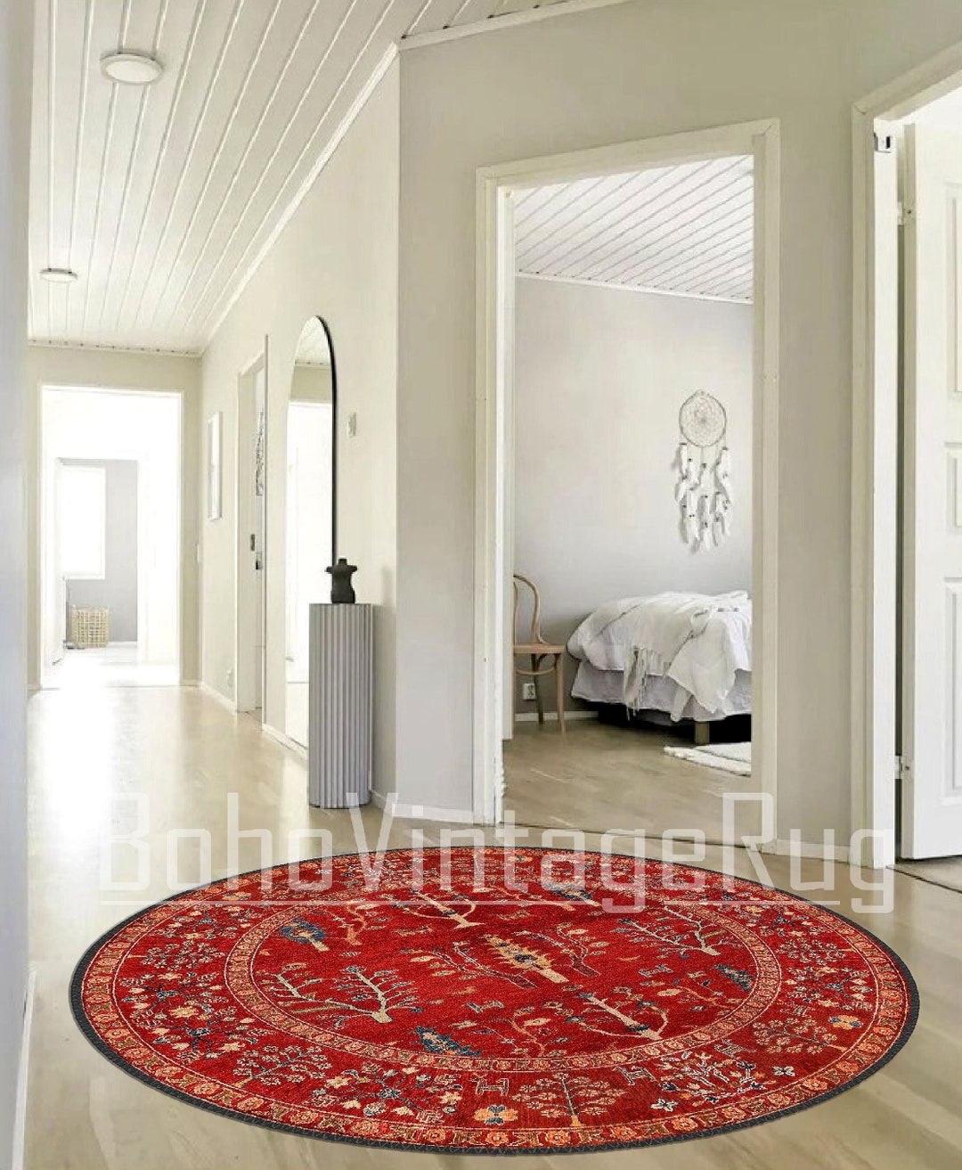 Red Round Rug, Dining Room Carpet, Floor Throw Carpet for Kitchen ...