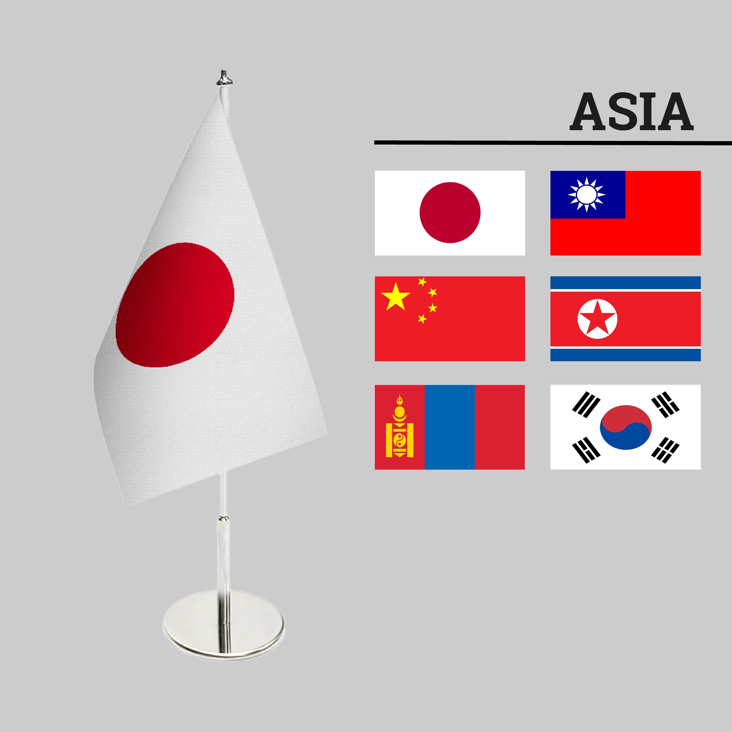 Table Flags of Asia, Metallic Table Stand, Chromed Desk Flag Holder ...