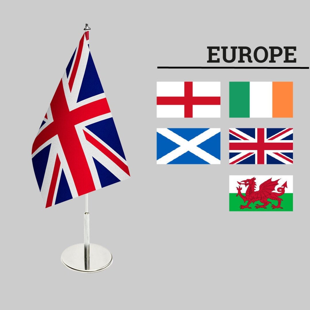 Table Flags of Europe, Metallic Table Stand, Chromed Desk Flag Holder ...