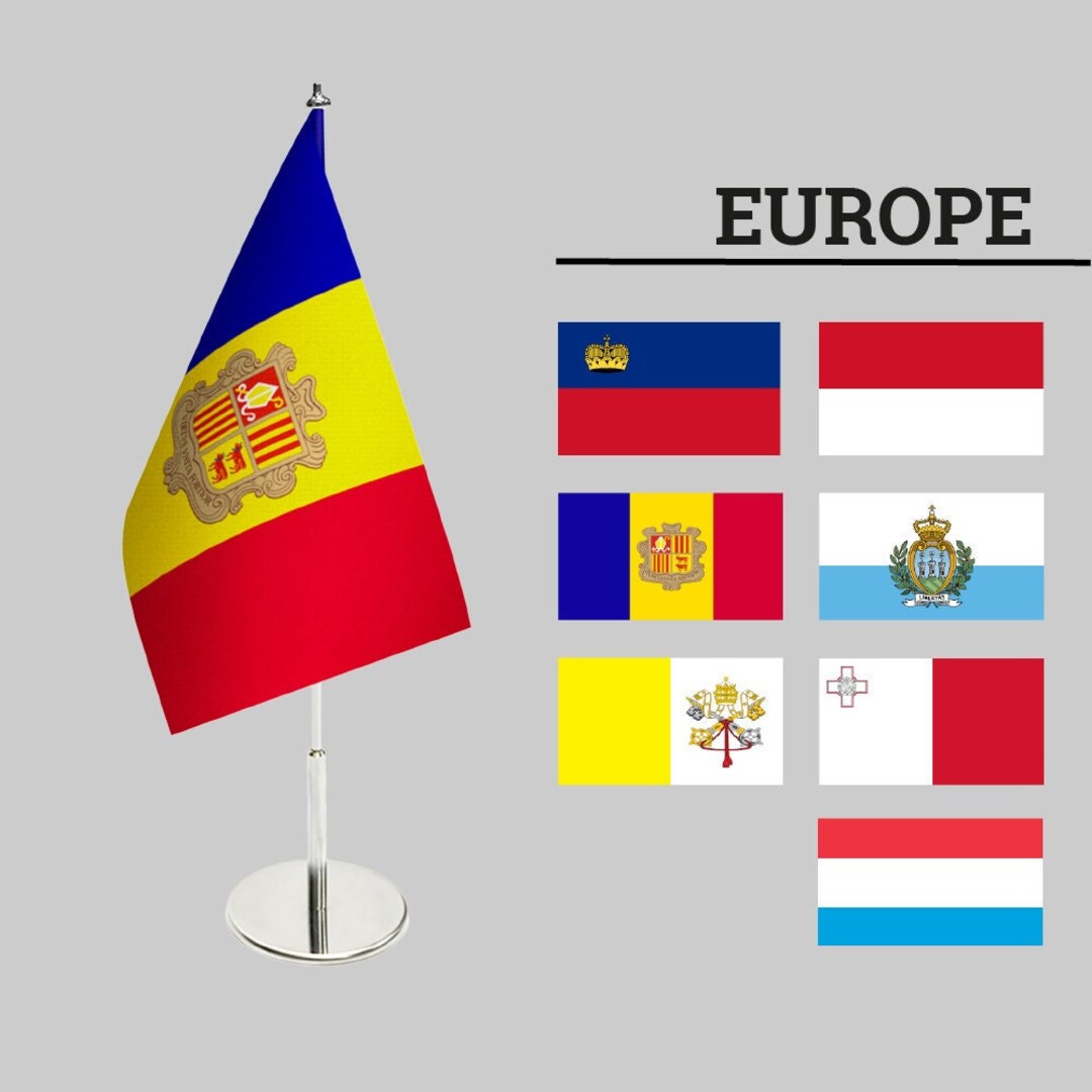 Table Flags of the Smallest Countries of Europe, Metallic Table Stand ...