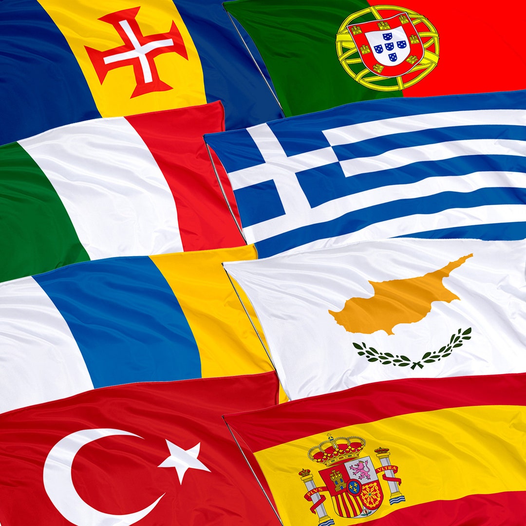 National Flags of European Countries: Turkey, Greece, Spain, Italy ...