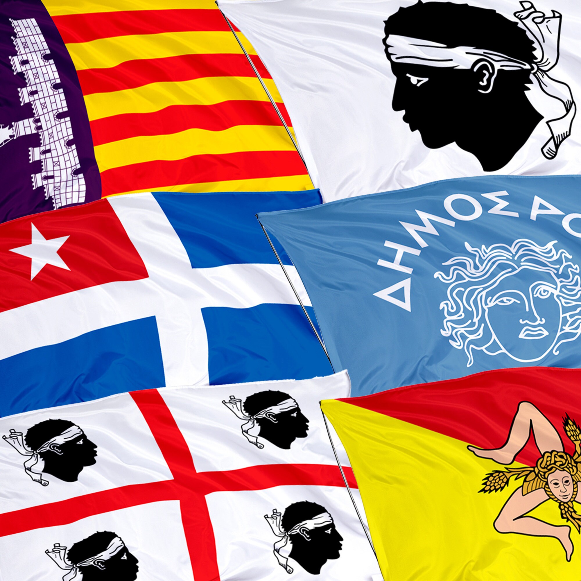 National Flags of European Islands: Crete, Sicily, Sardinia, Corsica ...