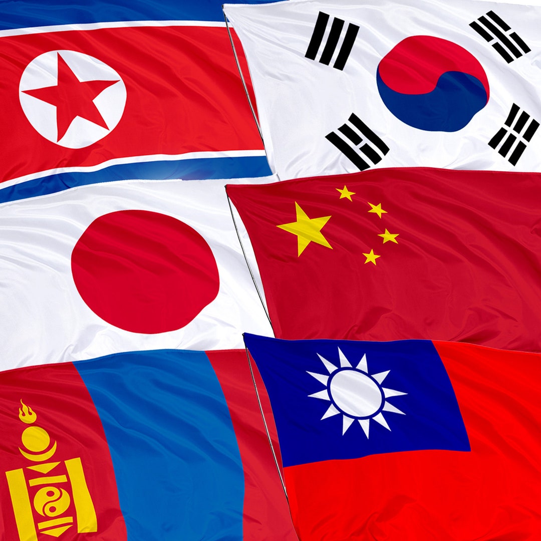 National Flags of Asian Countries: China, North Korea, South Korea ...