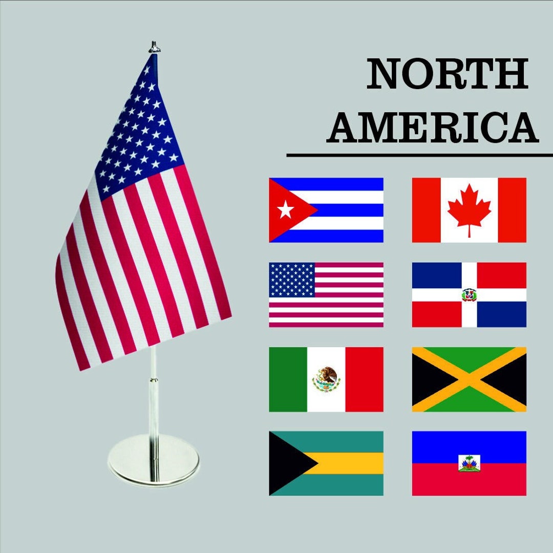 Table Flags of North American Countries, Metallic Table Stand, Chromed ...