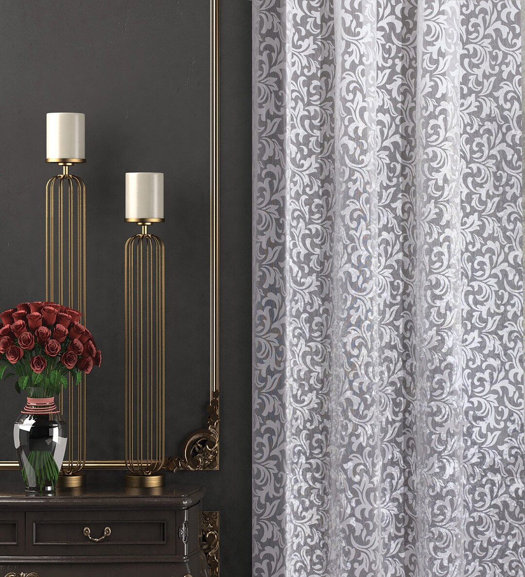 Pair of Pattern Sheer Curtain, 2 Panels Custom Size Curtains for Living ...