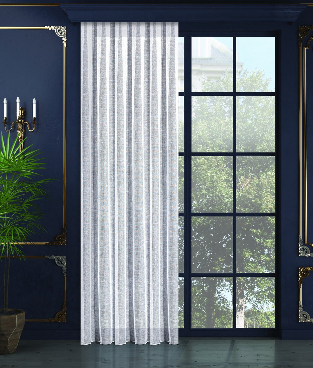 Linen Sheer Curtain With Shimmer, Custom Sizes Curtain for Living Room ...