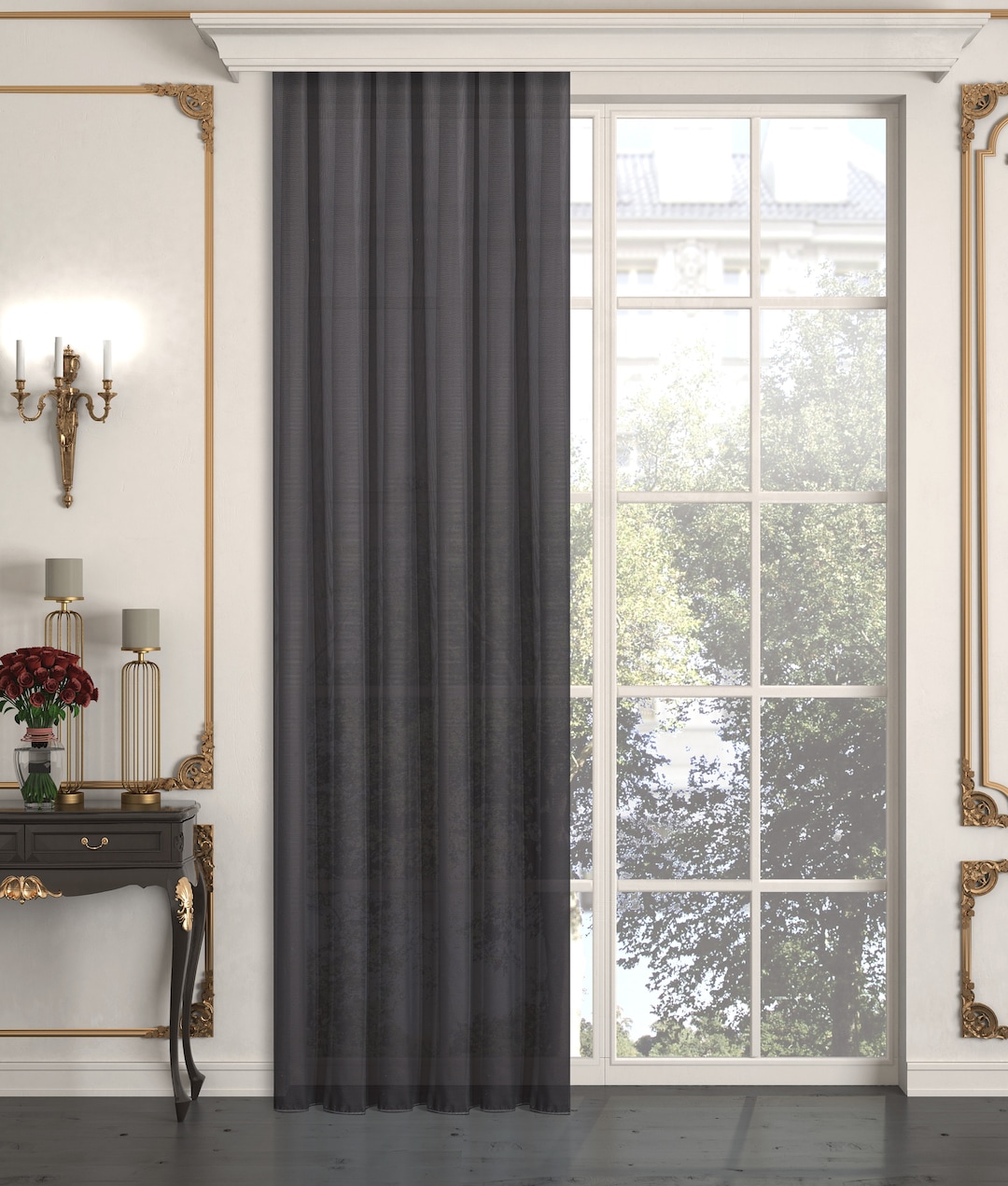 Pair of Anthracite Sheer Curtain, Modern Luxury Custom Sizes Drapes for ...