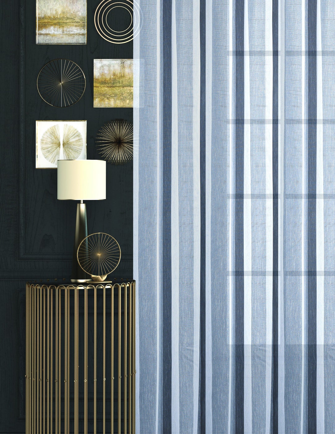 Pair of Linen Effect Sheer Curtain Panel, Custom Sizes Modern Drapes ...