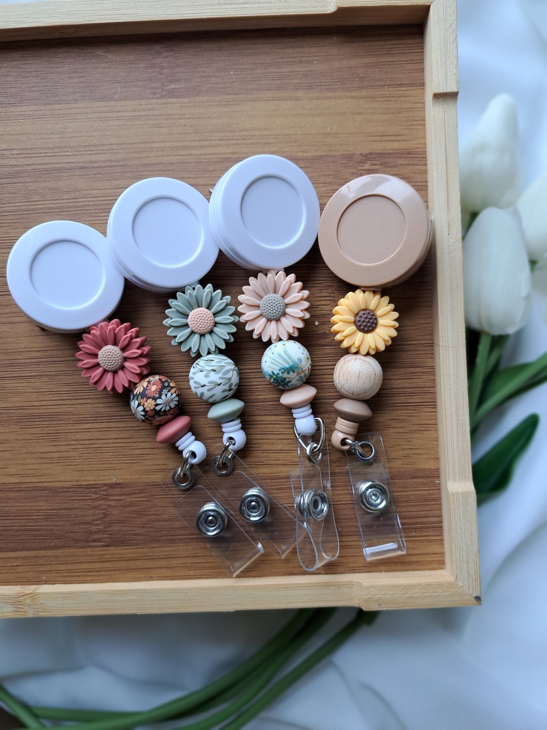 Floral Badge Reels, Nurse Badge Reel, Coworker Gift, Flower Retractable ...