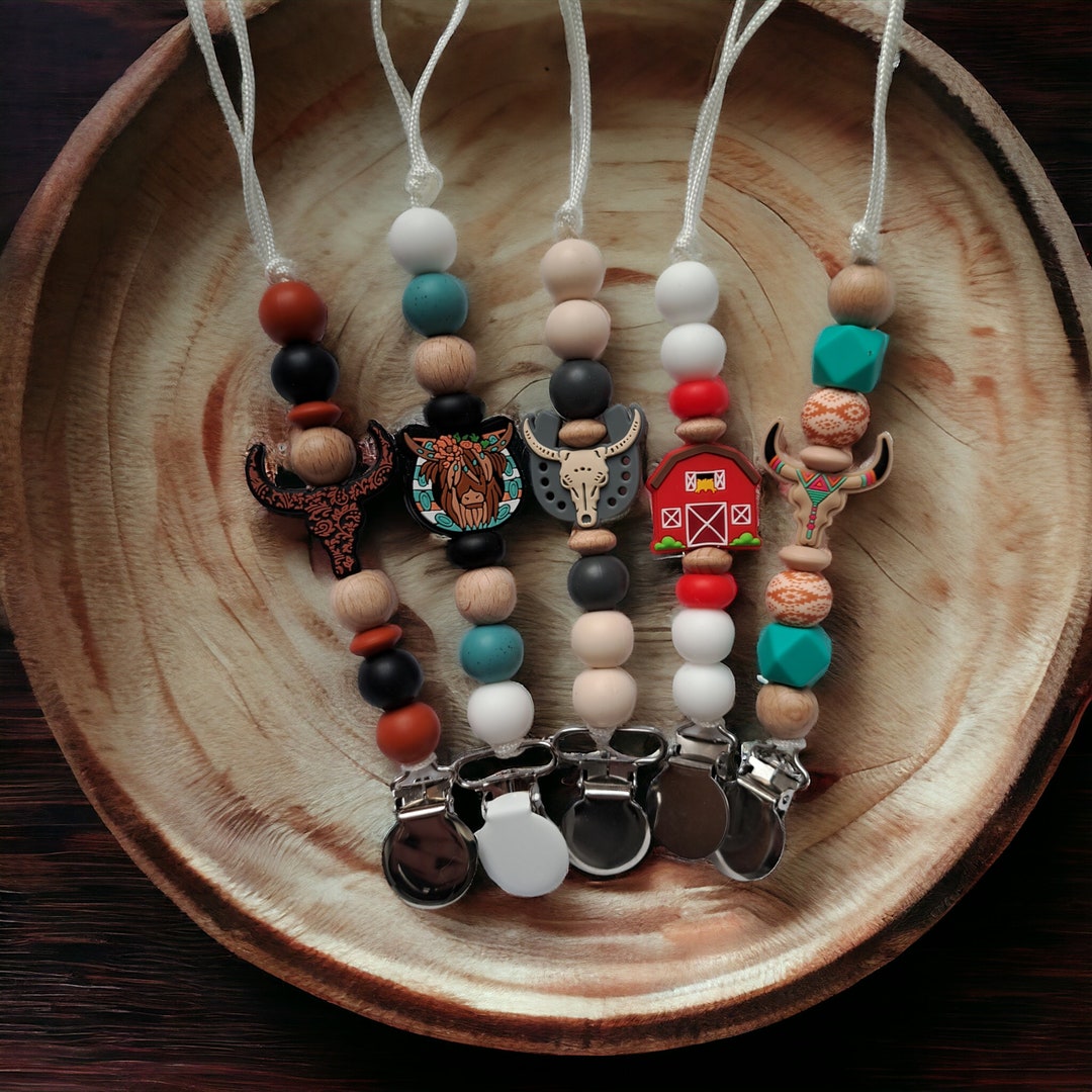 Western Inspired Silicone Pacifier Clip Rodeo Pacifier Clip Dummy Clip ...