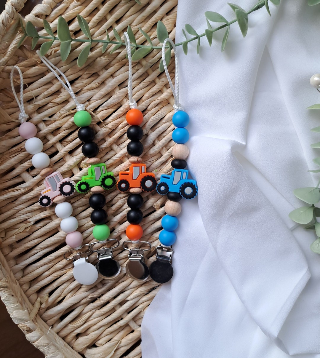 Tractor Pacifier Clip Farmer Pacifier Clip Attache Suces Gift for Baby ...
