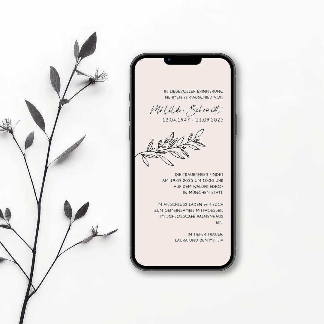 Digital Invitation to the Memorial Service or Funeral or Condolence ...