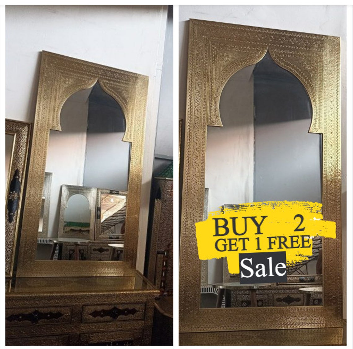 Moroccan Mirror, Large Mirror, Huge Mirror, Wall Tall Mirror, Full Length Scrying Mirror, Gold ...