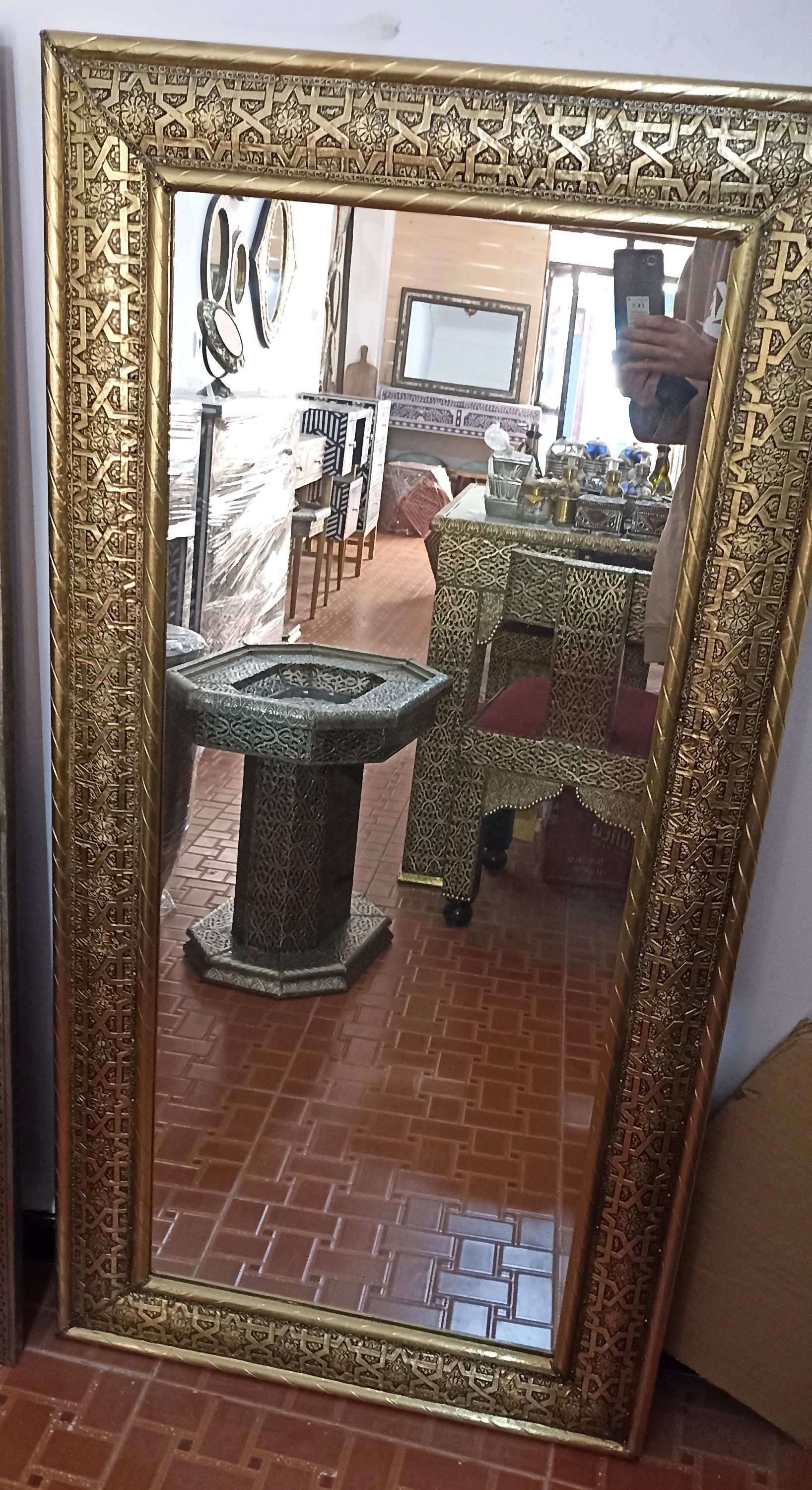 Moroccan Mirror, Large Mirror, Huge Mirror, Wall Tall Mirror, Full Length Scrying Mirror, Gold ...