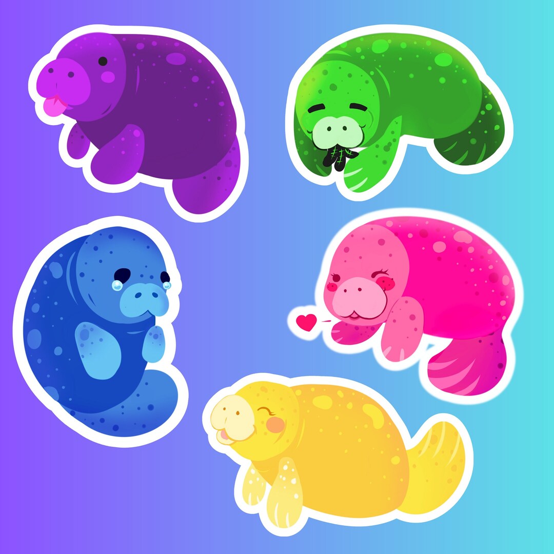 HUE Manatee Stickers! Colorful Iridescent Sea Cow Stickers! Silly ...