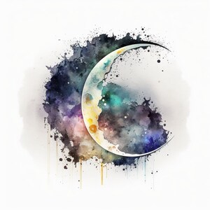 40 Abstract Watercolor Moon, PNG Clipart Bundle, Sublimation Print ...