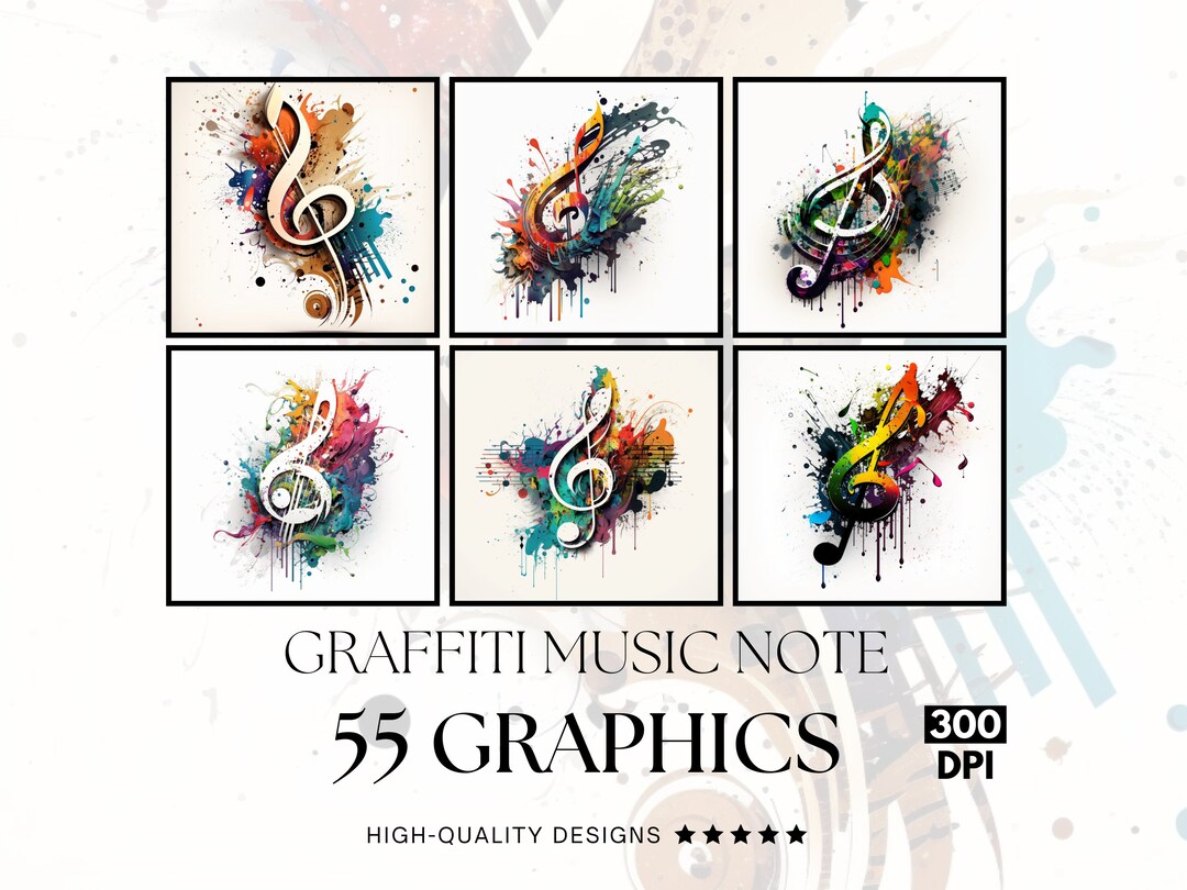 55 Graffiti Music Notes, PNG Clipart Bundle, Sublimation Print ...
