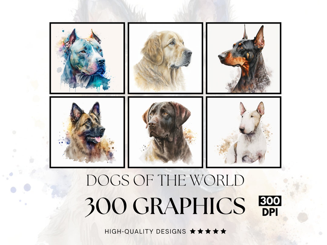 300 DOGS of the WORLD Designs PNG Clipart Bundle, Sublimation Print ...