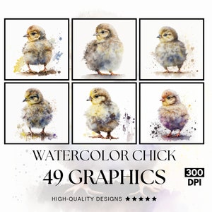 49 Abstract Watercolor Chick, PNG Clipart Bundle, Sublimation Print ...
