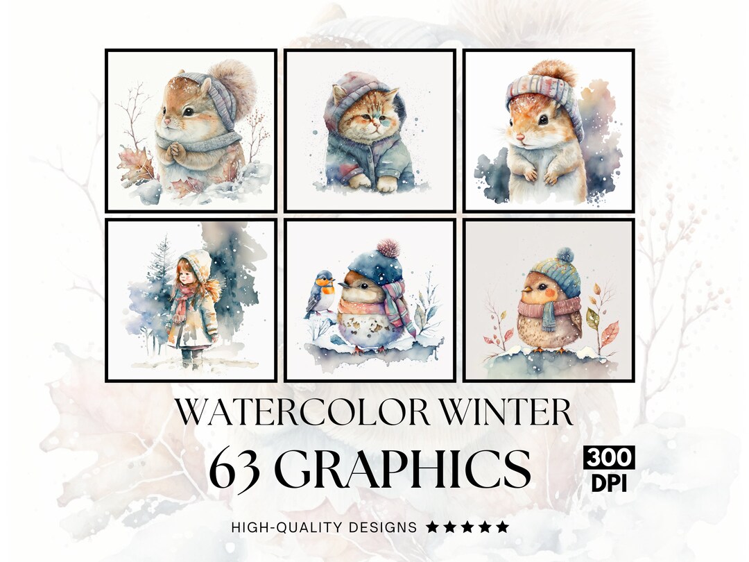 63 Abstract Watercolor Winter, PNG Clipart Bundle, Sublimation Print ...