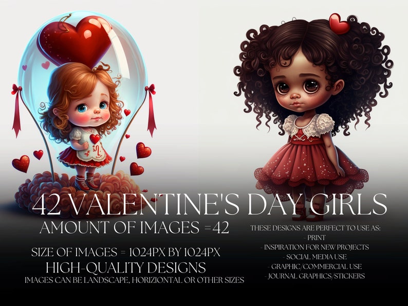 42 Valentine's Day Girls PNG Clipart Bundle Sublimation - Etsy