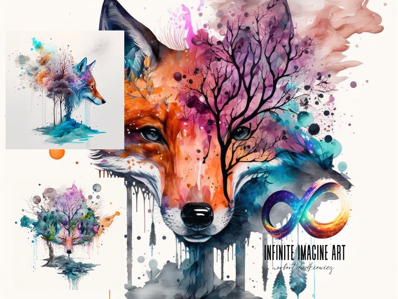 38 Fox Watercolour Abstract Designs PNG Clipart Bundle - Etsy