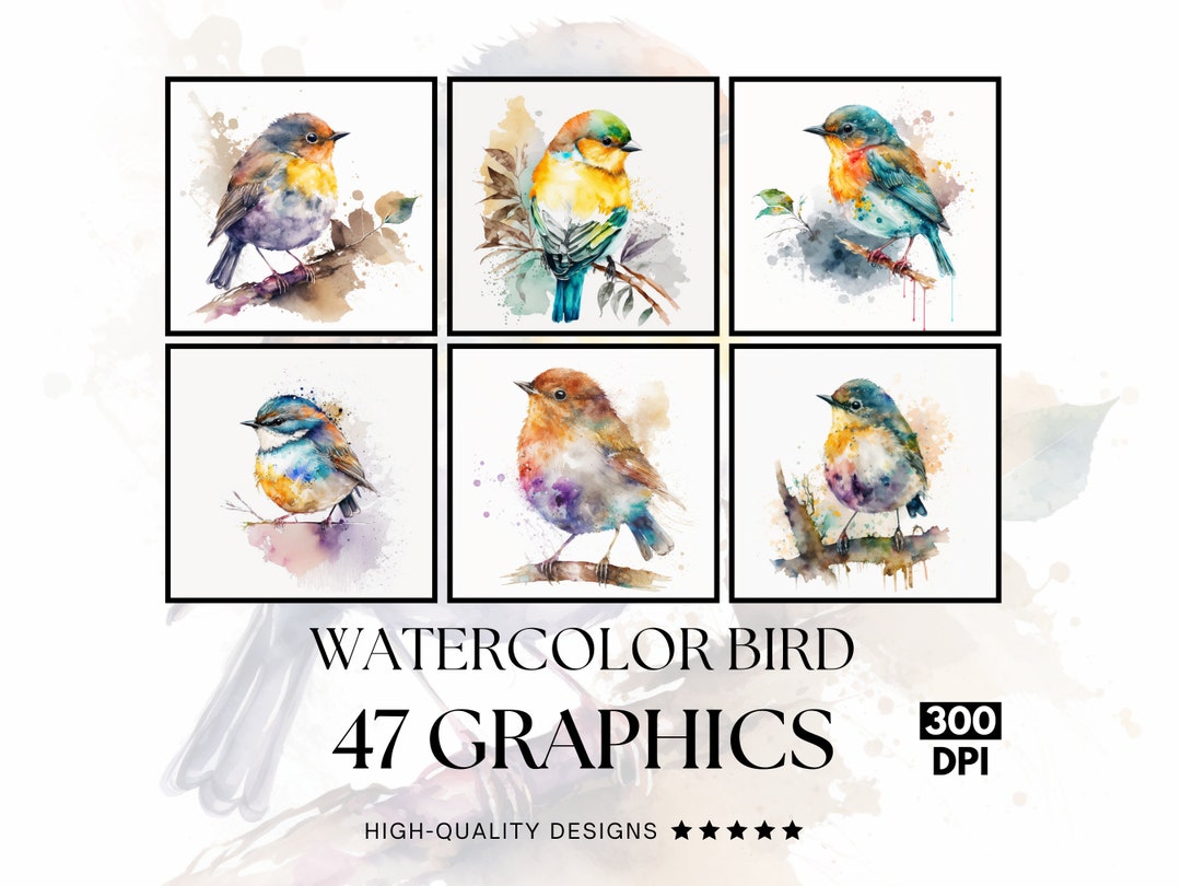 47 Abstract Watercolor Bird, PNG Clipart Bundle, Sublimation Print ...
