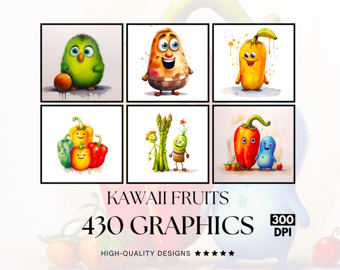 Kawaii Cute Fruit PNG Bundle - Etsy Canada