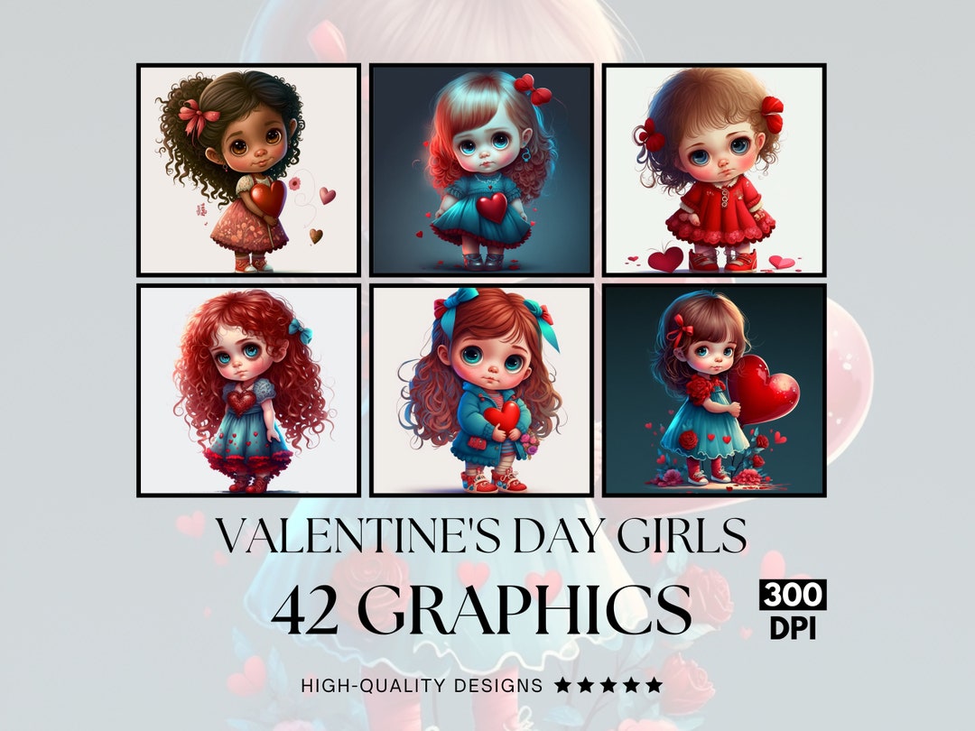 42 Valentine's Day Girls, PNG Clipart Bundle, Sublimation Print ...