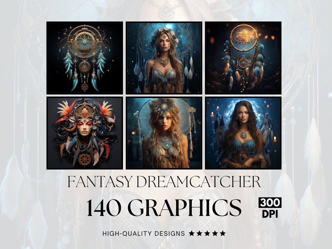 140 Fantasy Dreamcatcher, PNG Graphics Bundle, Commercial Use, 300DPI, Fantasy ART ...