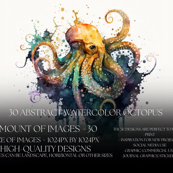 Octopus Watercolor - Etsy