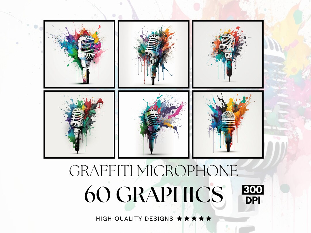 60 Graffiti Microphone, PNG Clipart Bundle, Sublimation Print, Graphics ...