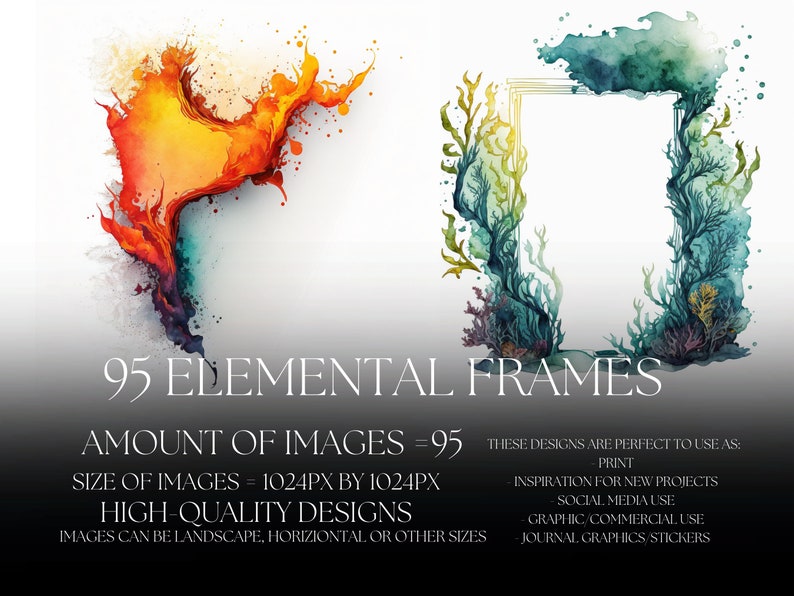 95 Elemental Frames PNG Clipart Bundle Sublimation Print - Etsy