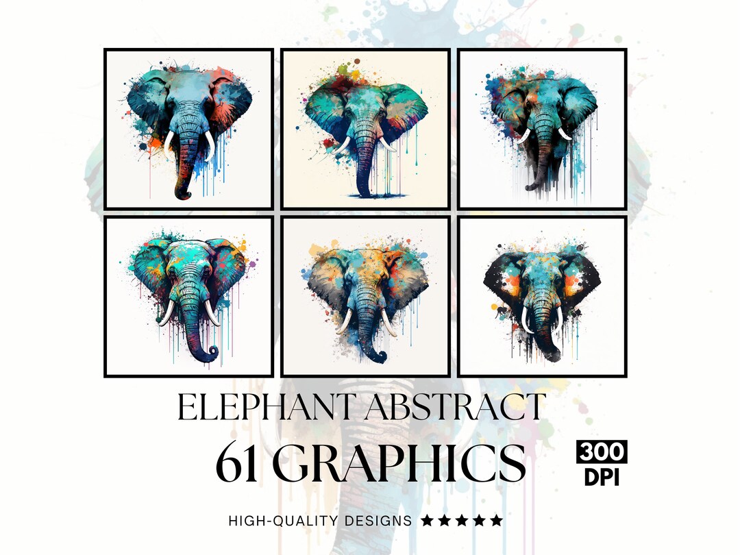 61 Elephant Abstract Art Designs, PNG Clipart Bundle, Sublimation Print ...