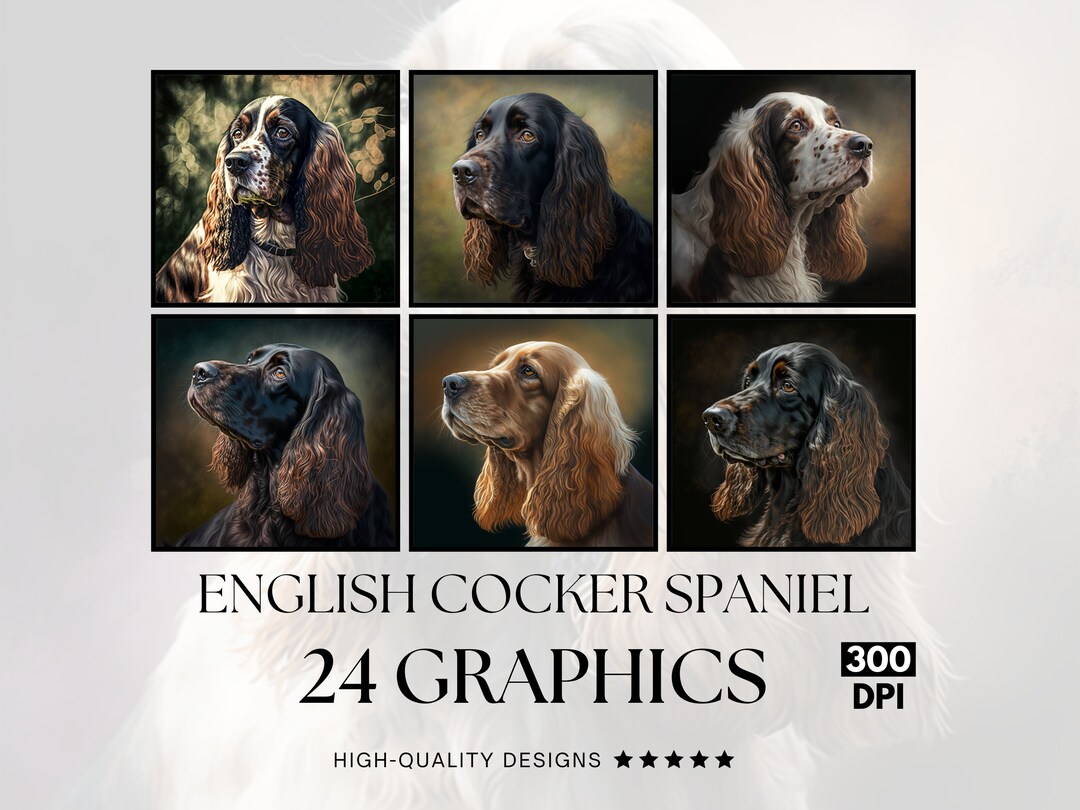 24 English Cocker Spaniel Art Designs PNG Clipart Bundle, Sublimation ...