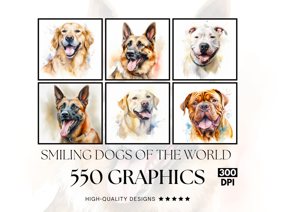 550 Smiling Dogs of the World, PNG Clipart Bundle, Sublimation Print ...
