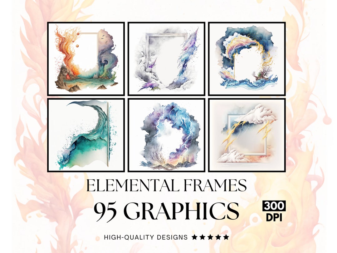 95 Elemental Frames, PNG Clipart Bundle, Sublimation Print, Graphics ...