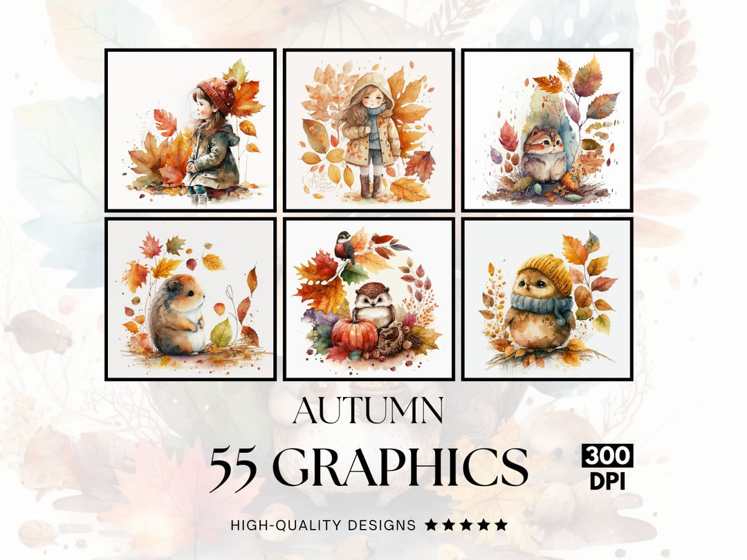 Autumn Watercolor PNG Clipart Bundle Sublimation Print - Etsy