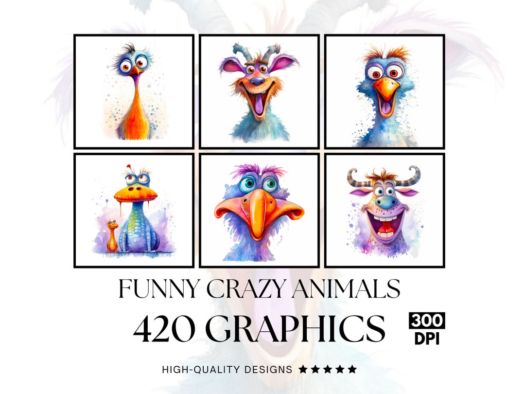 Giant 420 Funny Crazy Animals Pastel Bundle Vol 2, PNG Clipart Bundle ...