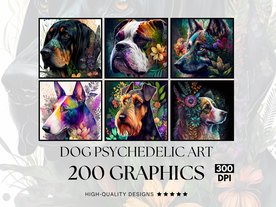 200 Dog Psychedelic Art, PNG Clipart Bundle, Sublimation Print ...