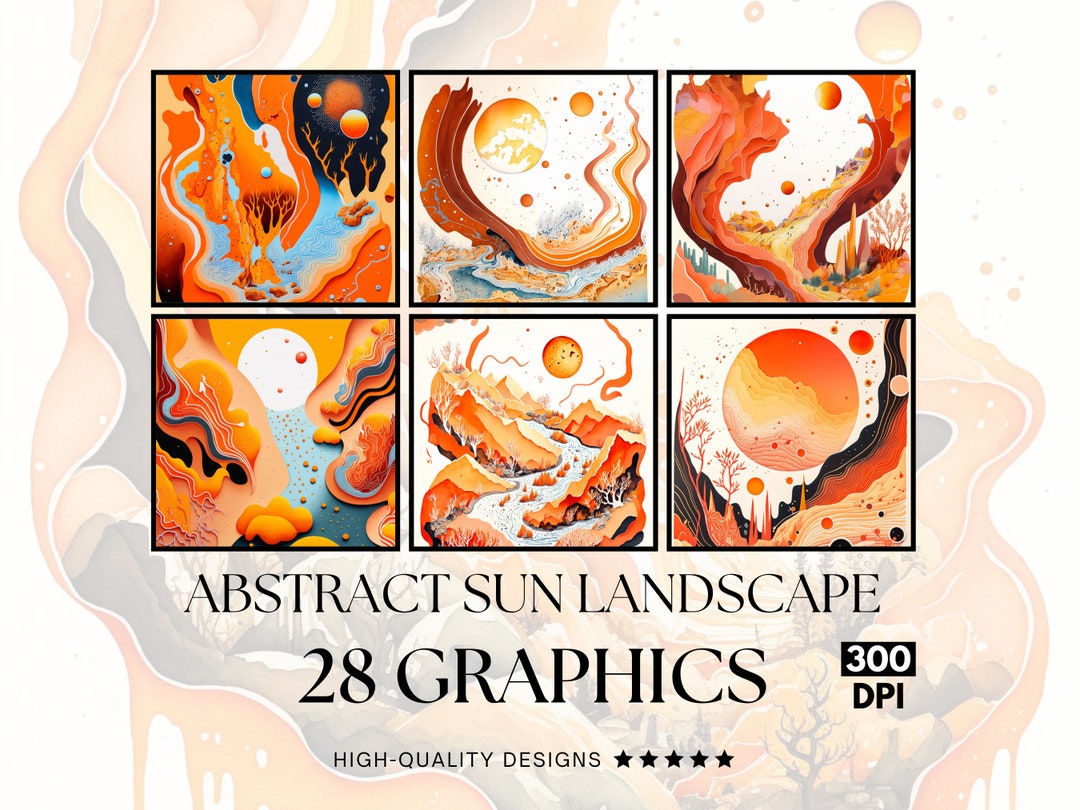 28 Abstract Sun Landscape, PNG Clipart Bundle, Sublimation Print ...