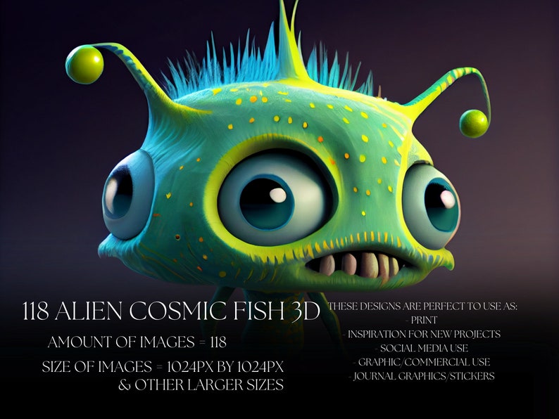 118 Alien Cosmic Fish 3D Art Designs PNG Clipart Bundle - Etsy