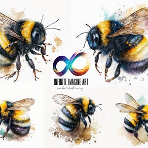18 Bumblebee Watercolor Art Designs PNG Clipart Bundle, Sublimation ...
