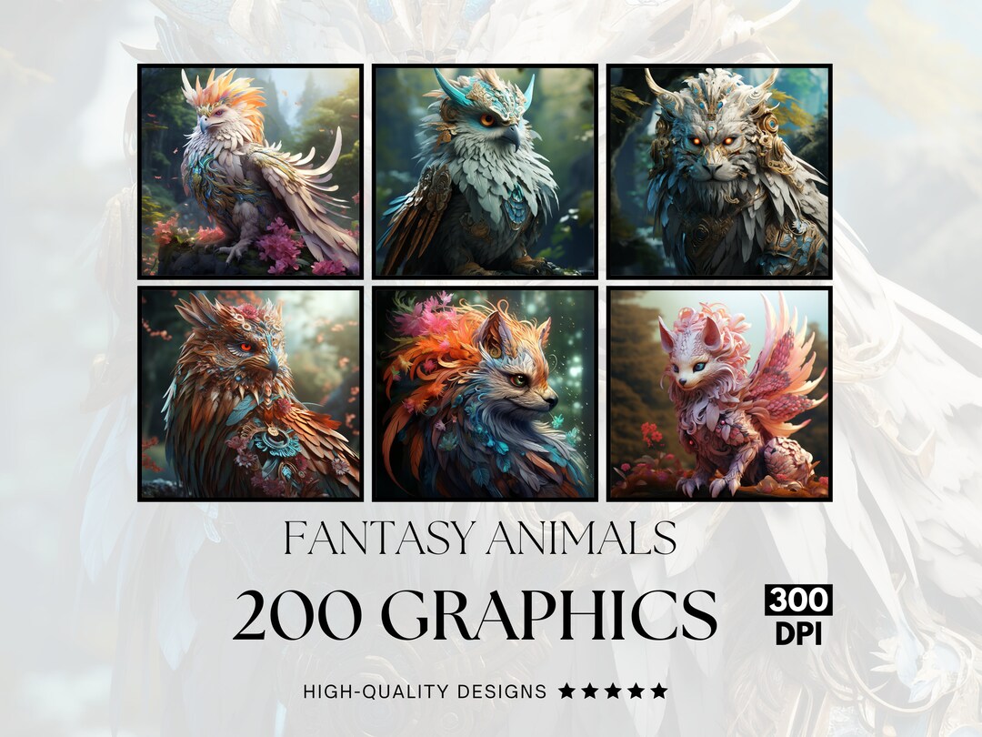 200 Fantasy Animals, PNG Graphics Bundle, Commercial Use, 300DPI ...