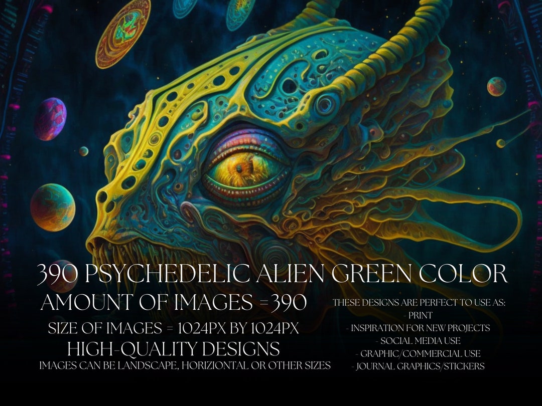 390 Psychedelic Alien Green Color PNG Clipart Bundle - Etsy