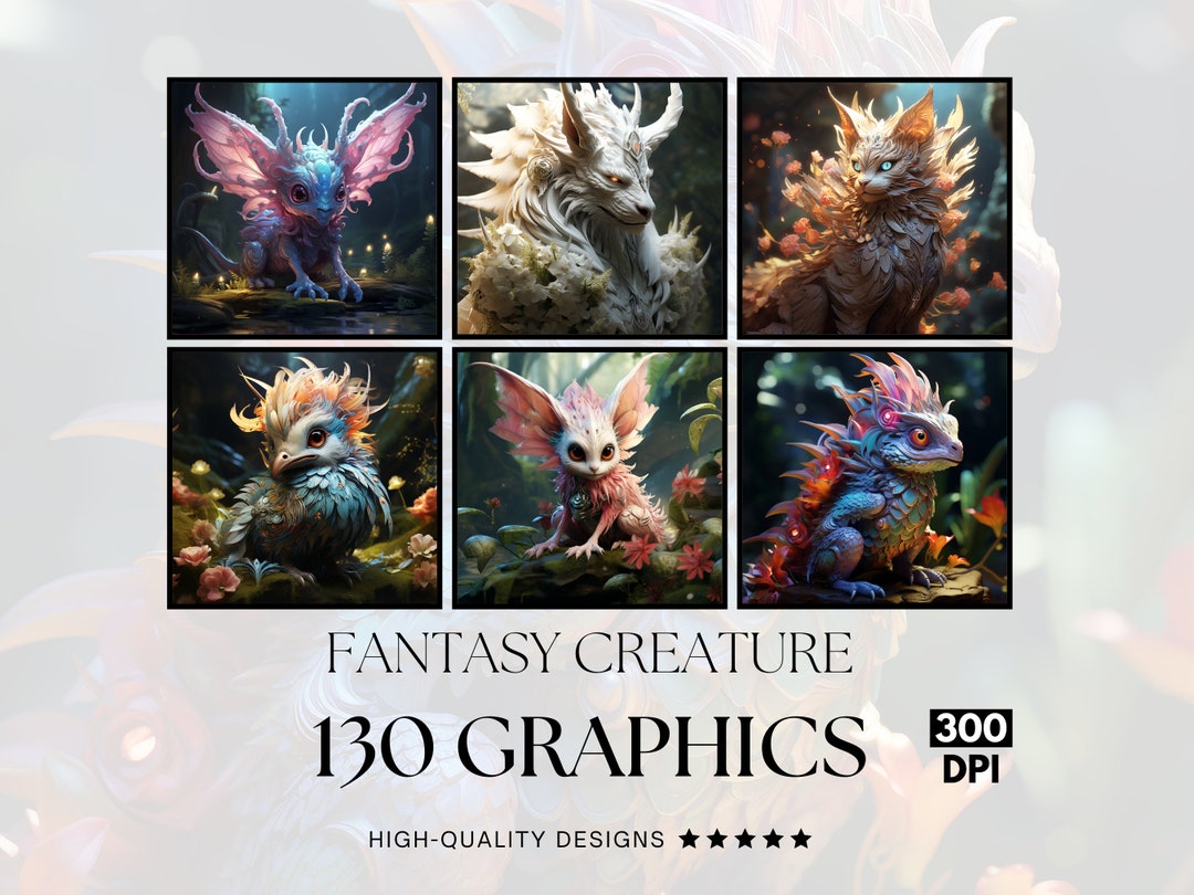 130 Fantasy Creature, PNG Graphics Bundle, Commercial Use, 300DPI ...