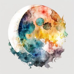 40 Abstract Watercolor Moon, PNG Clipart Bundle, Sublimation Print ...