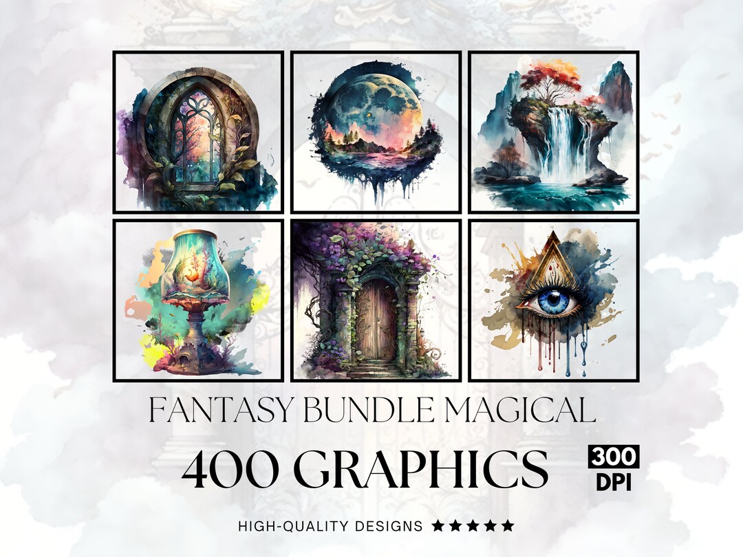 400 Fantasy Bundle Magical World, PNG Clipart Bundle, Sublimation Print ...
