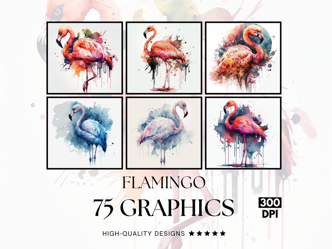 75 FLAMINGO, PNG Clipart Bundle, Sublimation Print, Graphics Bundle ...